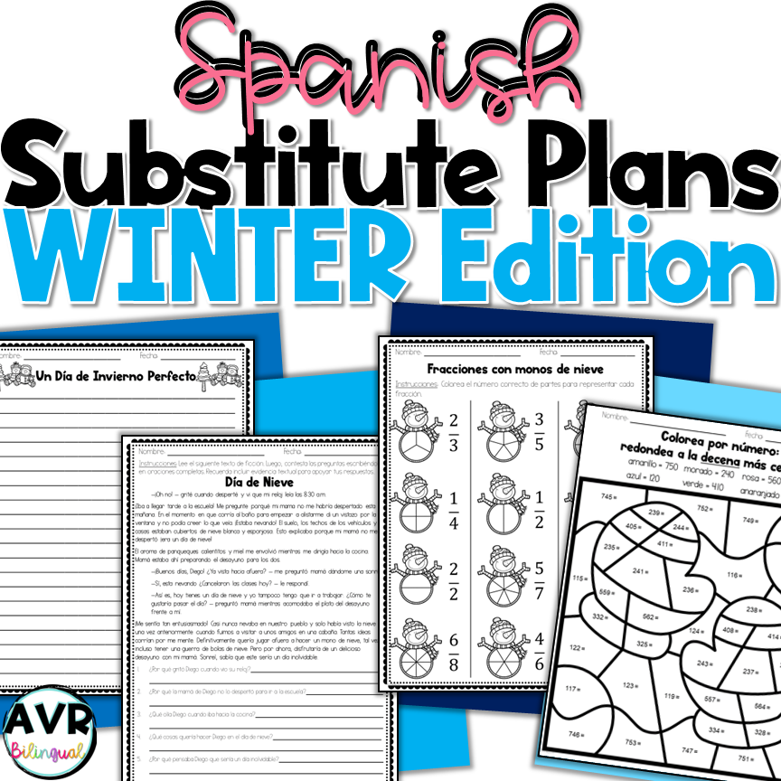 Winter Emergency Sub Plans | Bilingual Bundle | 3rd Grade | Spanish ...