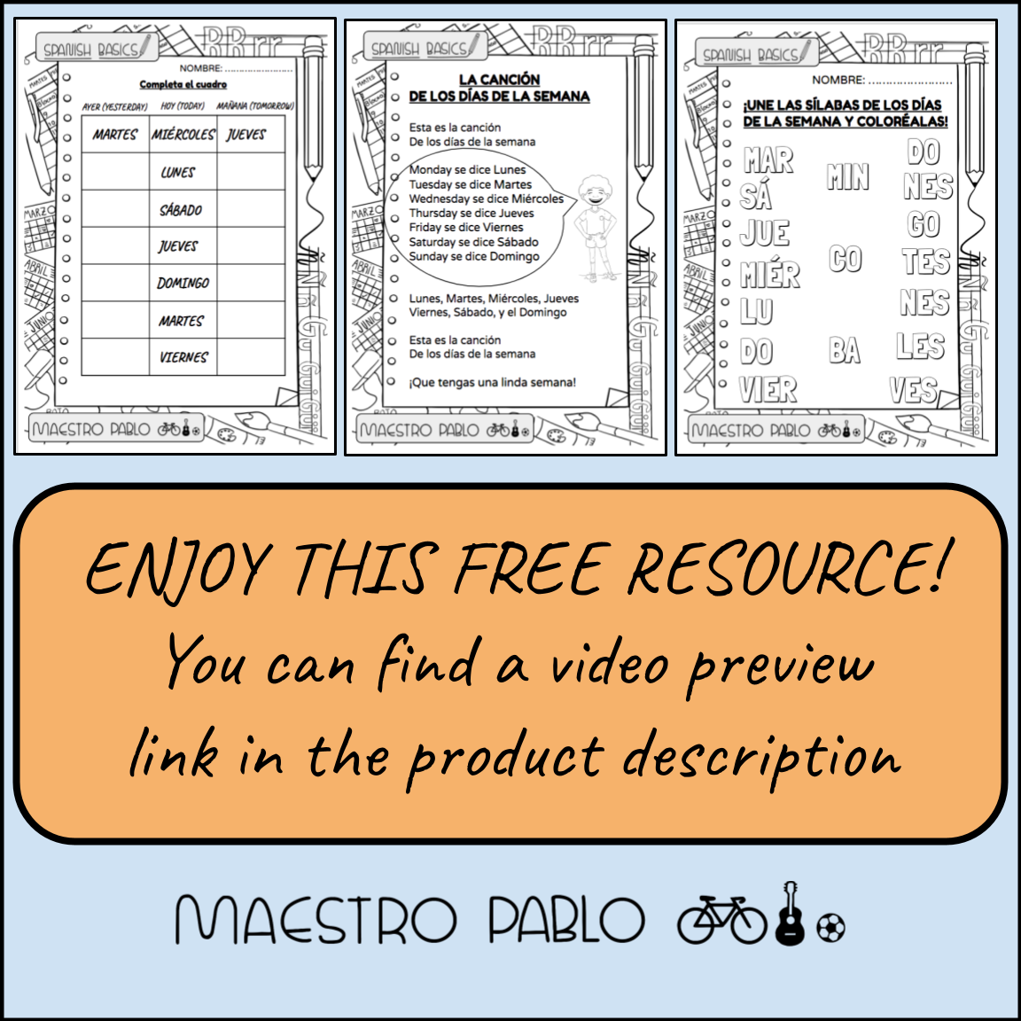 Los Días de la Semana | Animated Song Video and Printable Worksheets ...