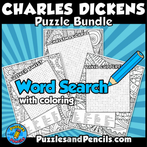 Charles Dickens Word Search Puzzle Activity Page BUNDLE | 10 Wordsearch ...
