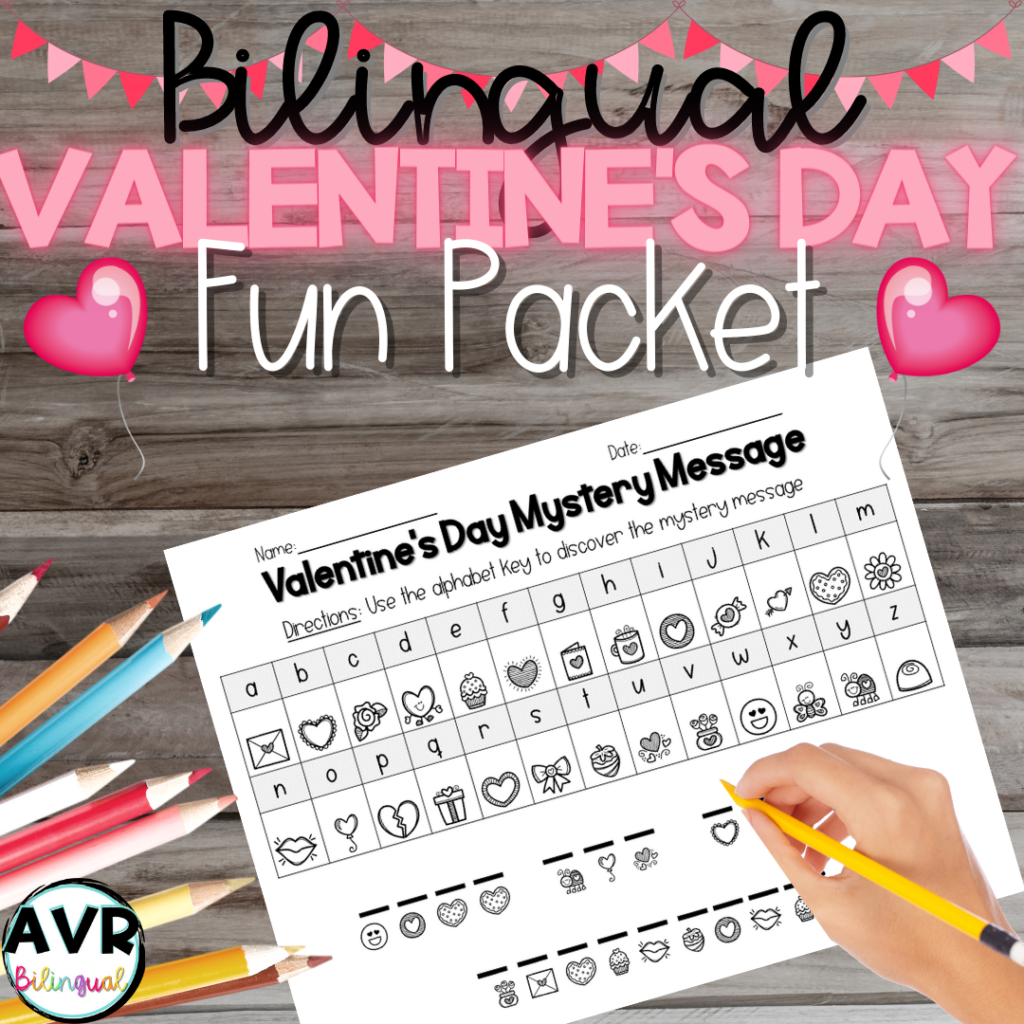 Valentine's Day Bilingual Dual Language Fun Packet | No Prep | Spanish ...