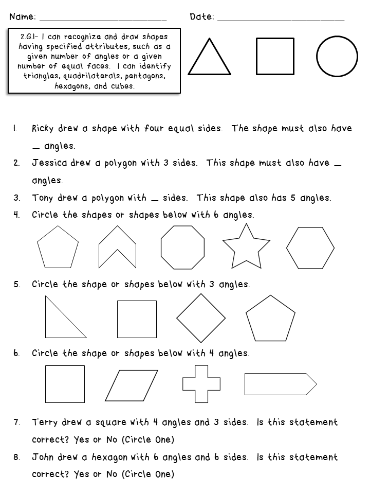 Shape Attributes Worksheet Assessments | Made By Teachers