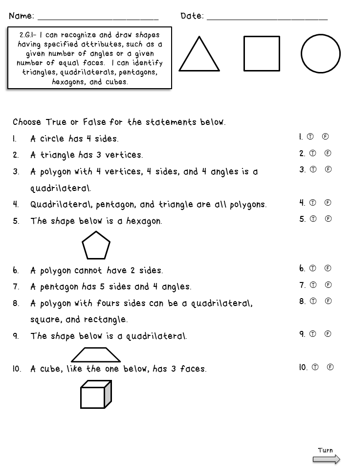2.G.1. Assessments- Shapes and their Attributes | Made By Teachers
