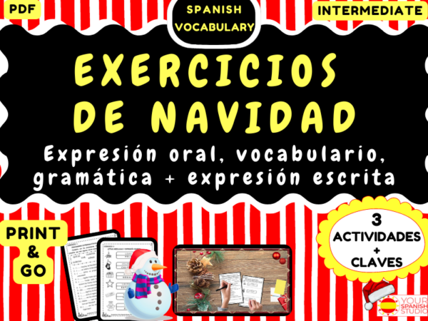 Christmas Spanish activities print intermediate level worksheets | Made ...