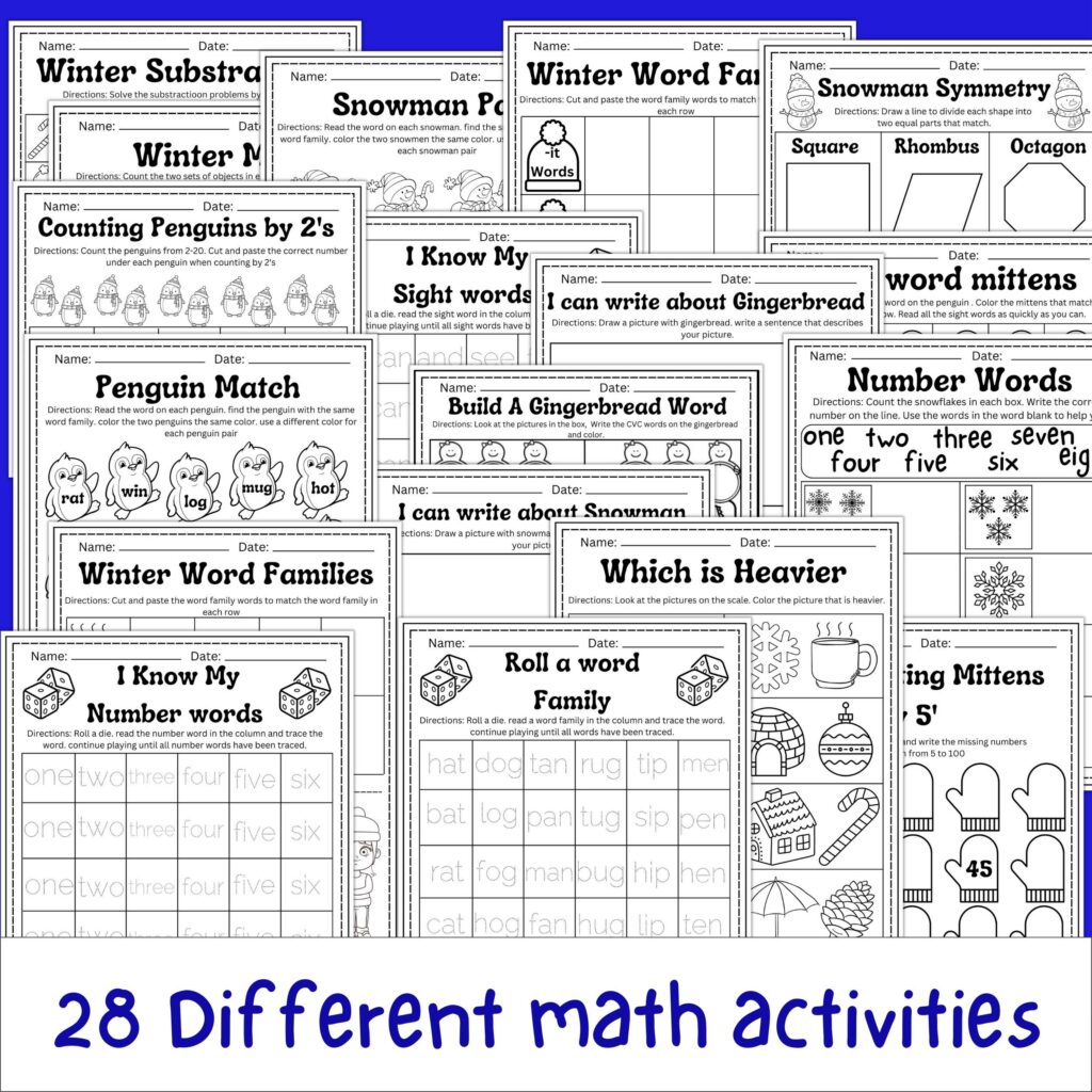 Winter Math and Literacy PACKET NO PREP (Kindergarten) | Made By Teachers