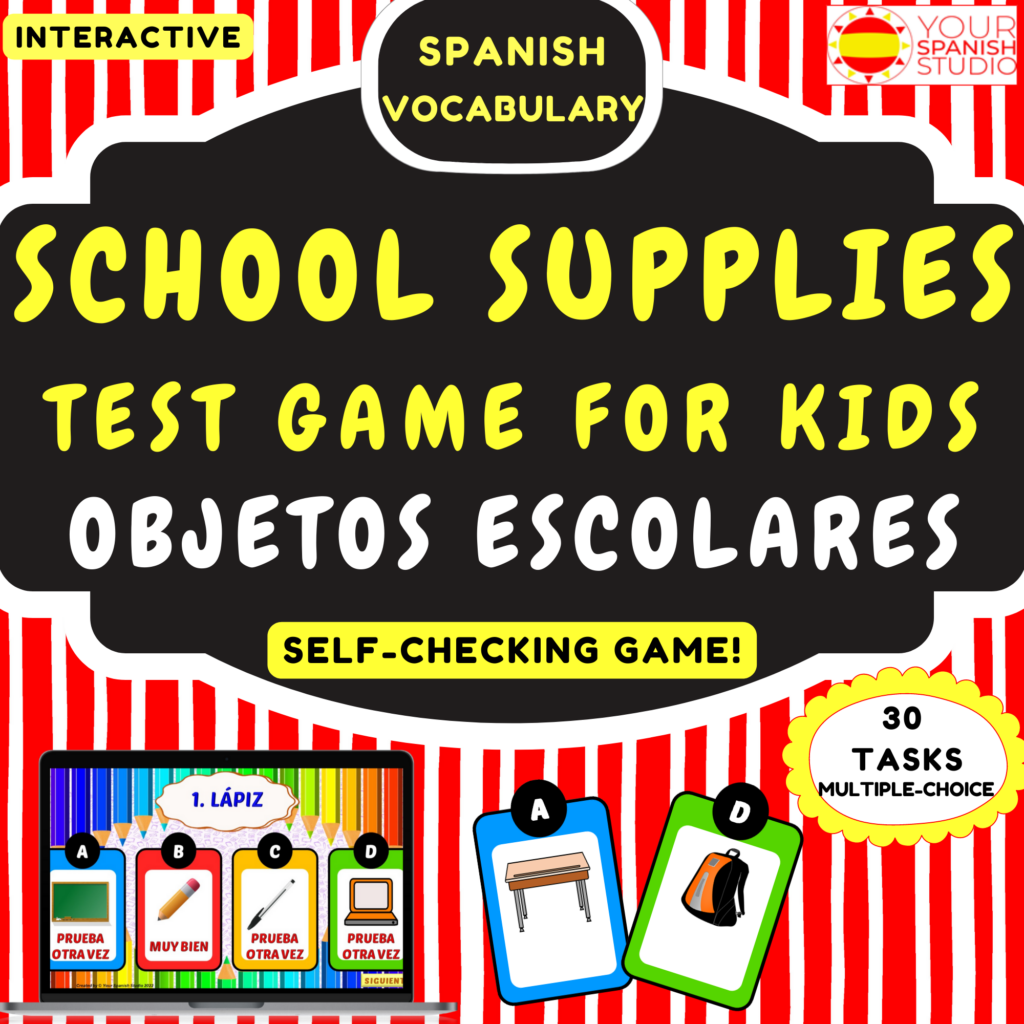 SPANISH SCHOOL SUPPLIES QUIZ GAME NO PREP OBJETOS ESCOLARES DIGITAL ...
