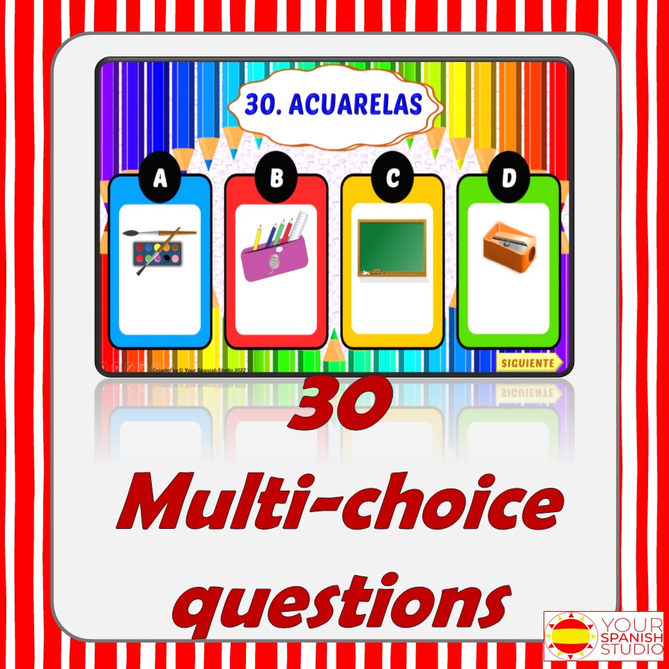 SPANISH SCHOOL SUPPLIES QUIZ GAME NO PREP OBJETOS ESCOLARES DIGITAL ...