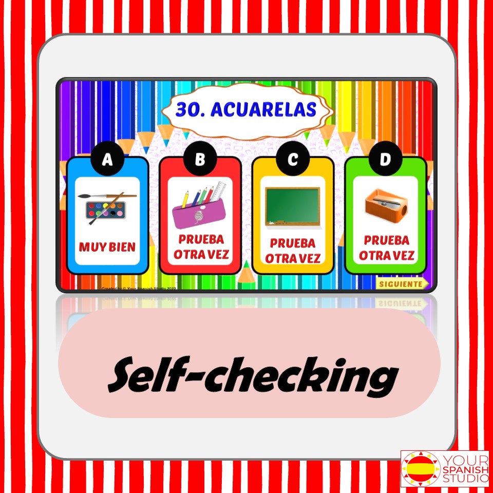 SPANISH SCHOOL SUPPLIES QUIZ GAME NO PREP OBJETOS ESCOLARES DIGITAL ...