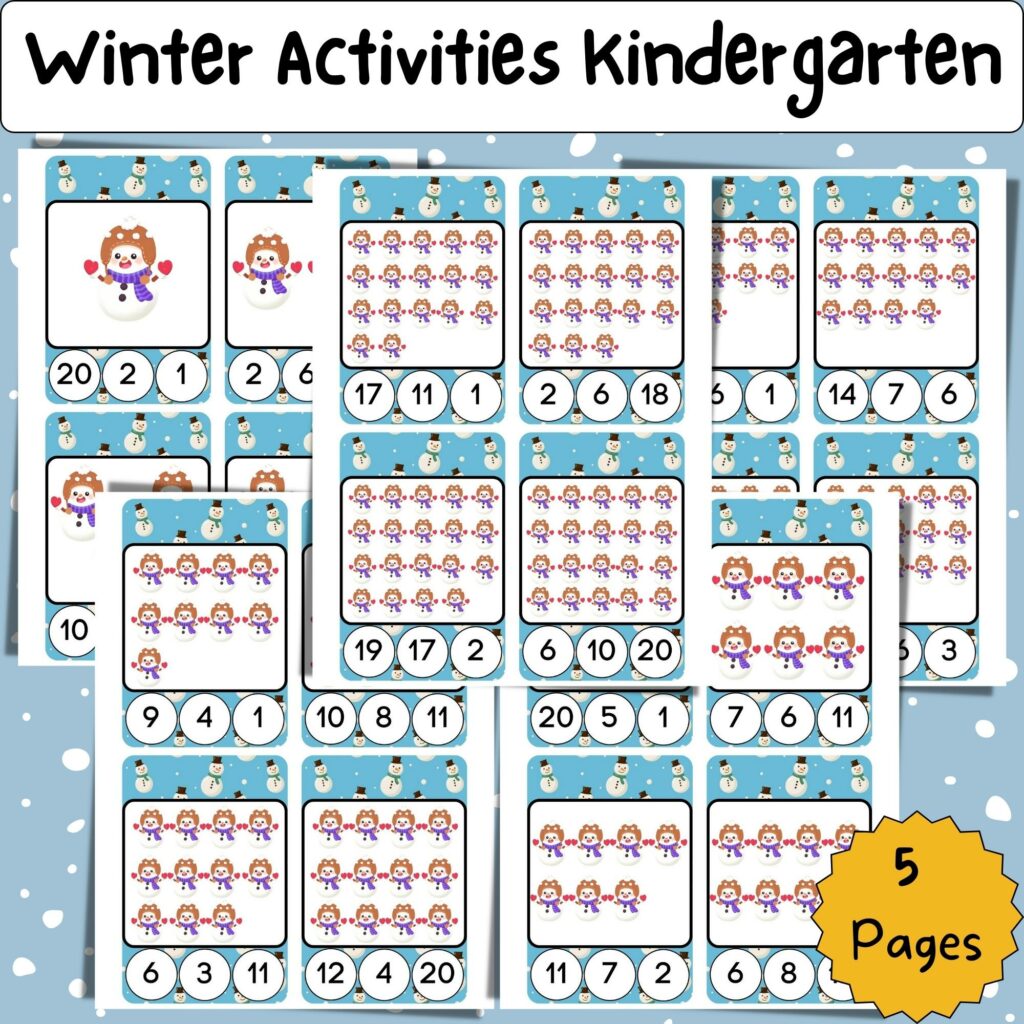 Winter Math Snowman Counting From 1-20 & Clip Cards | Winter Math ...