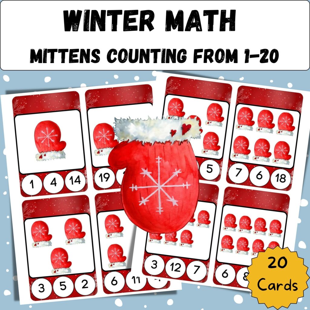 Winter Math Mittens Counting From 1-20 & Clip Cards | Winter Math ...