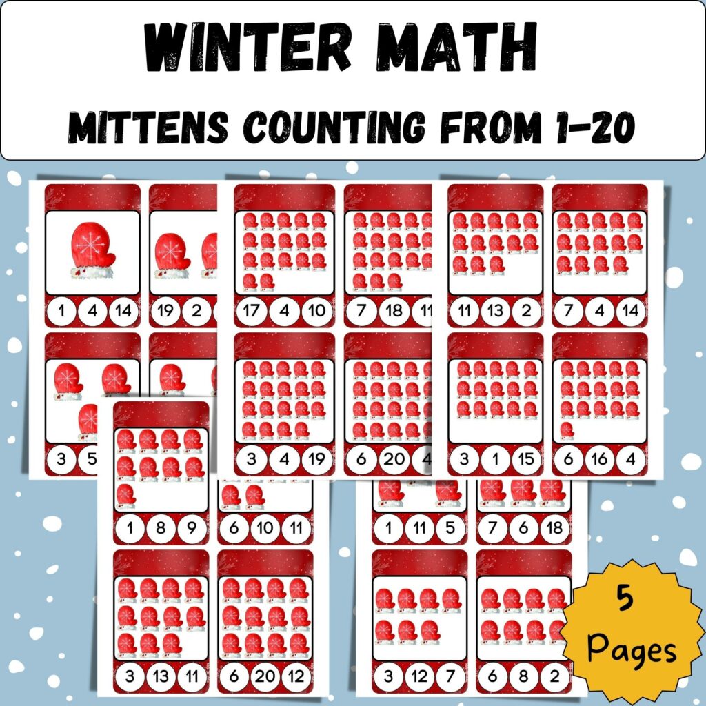 Winter Math Mittens Counting From 1-20 & Clip Cards | Winter Math ...