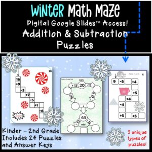 Winter | Math Maze Puzzles | Add & Subtract | 24 puzzles | Google ...