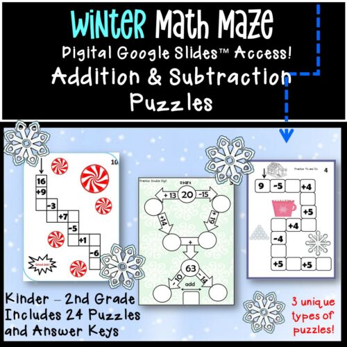 Winter | Math Maze Puzzles | Add & Subtract | 24 puzzles | Google ...
