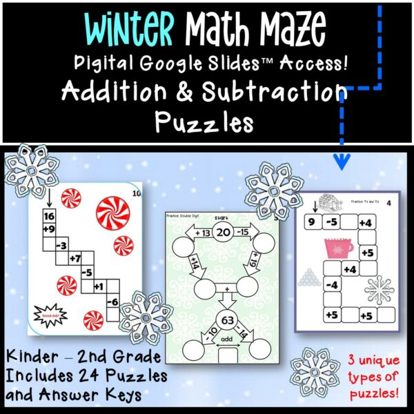 Winter | Math Maze Puzzles | Add & Subtract | 24 puzzles | Google ...