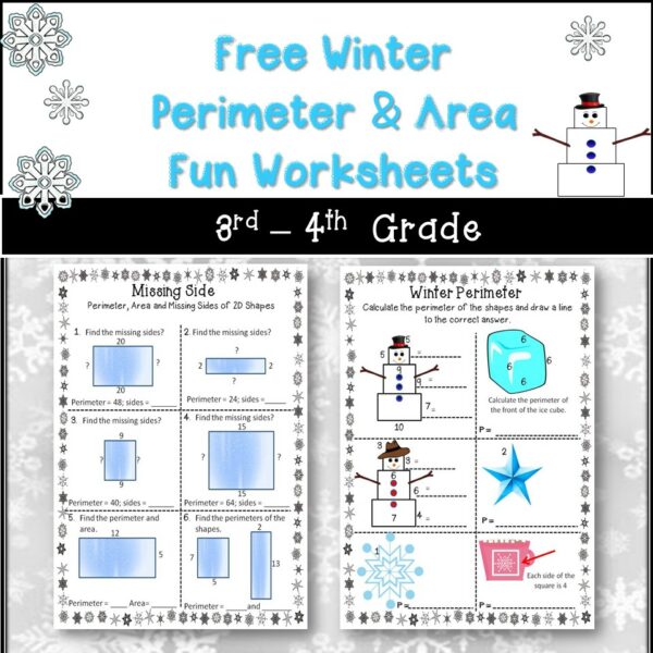 Free Winter Themed Perimeter & Area Activity Worksheets (2) | 3rd-4th ...