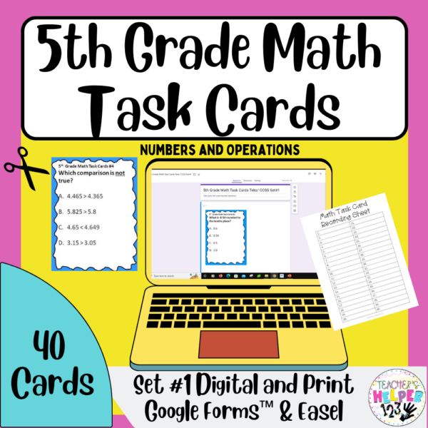 5th Grade CCSS/TEKS | Numbers & Operations Math | 40 Task Cards ...