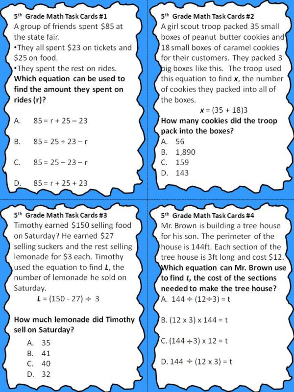 5th Grade CCSS/TEKS | Algebraic Expression Math | 40 Task Cards ...