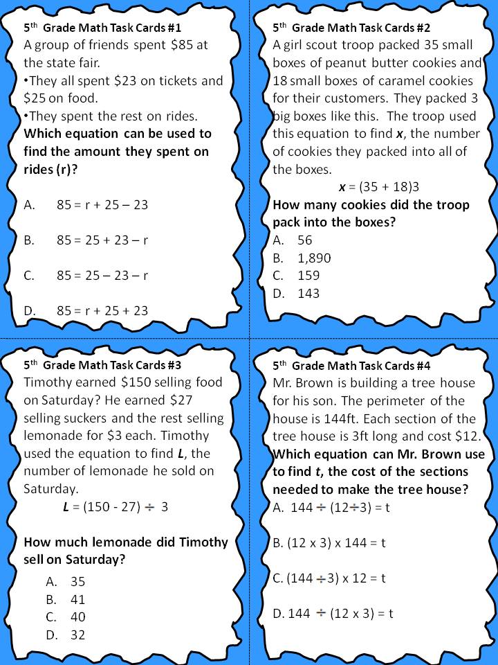 5th Grade CCSS/TEKS | Algebraic Expression Math | 40 Task Cards ...