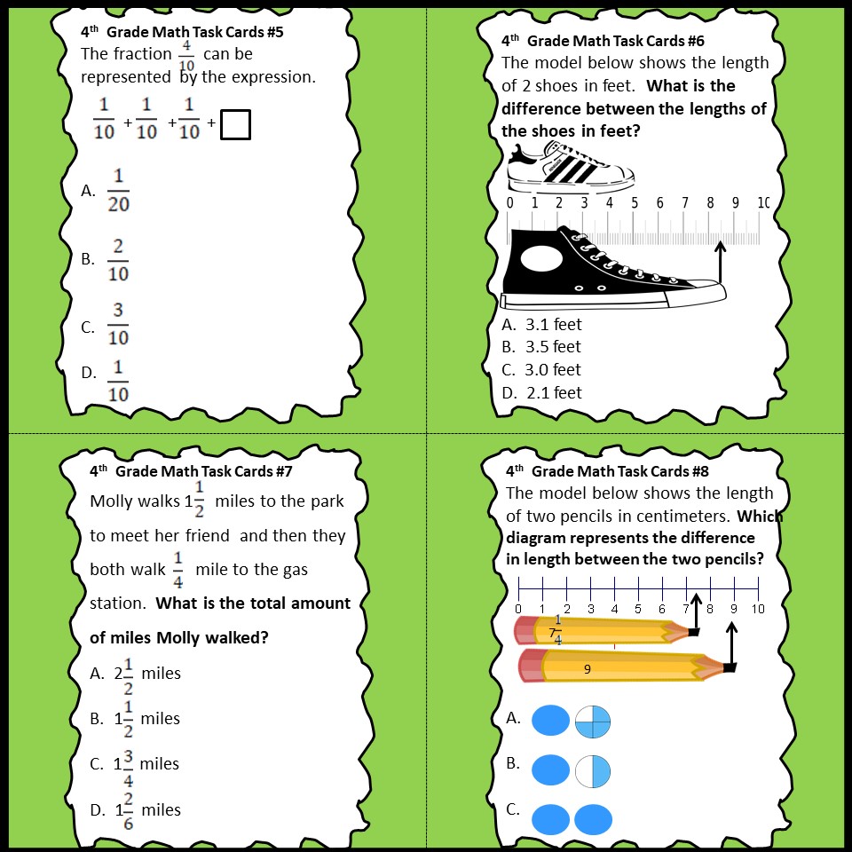 4th Grade Set #1 CCSS/TEKS Aligned FRACTIONS | 40 Task Cards | Digital ...