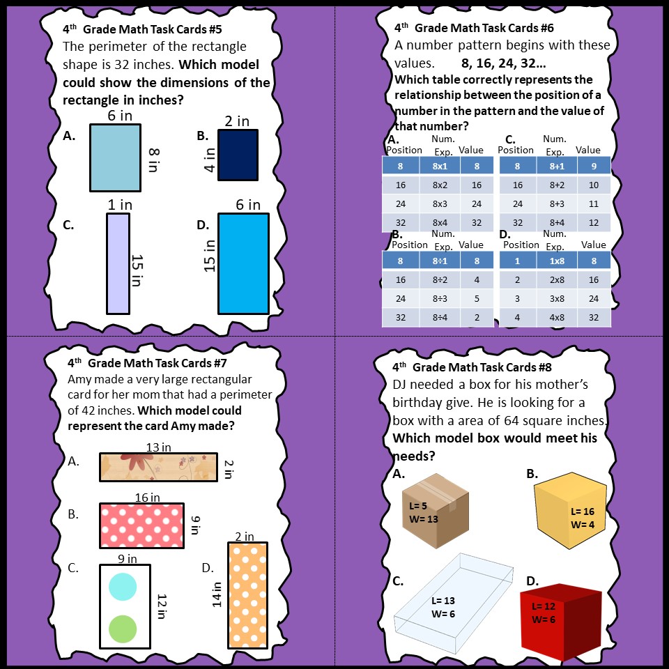 4th Grade Set #3 CCSS/TEKS Math | 40 Card Task Cards | Digital Access ...
