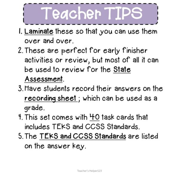 4th Grade Set #3 CCSS/TEKS Math | 40 Card Task Cards | Digital Access ...