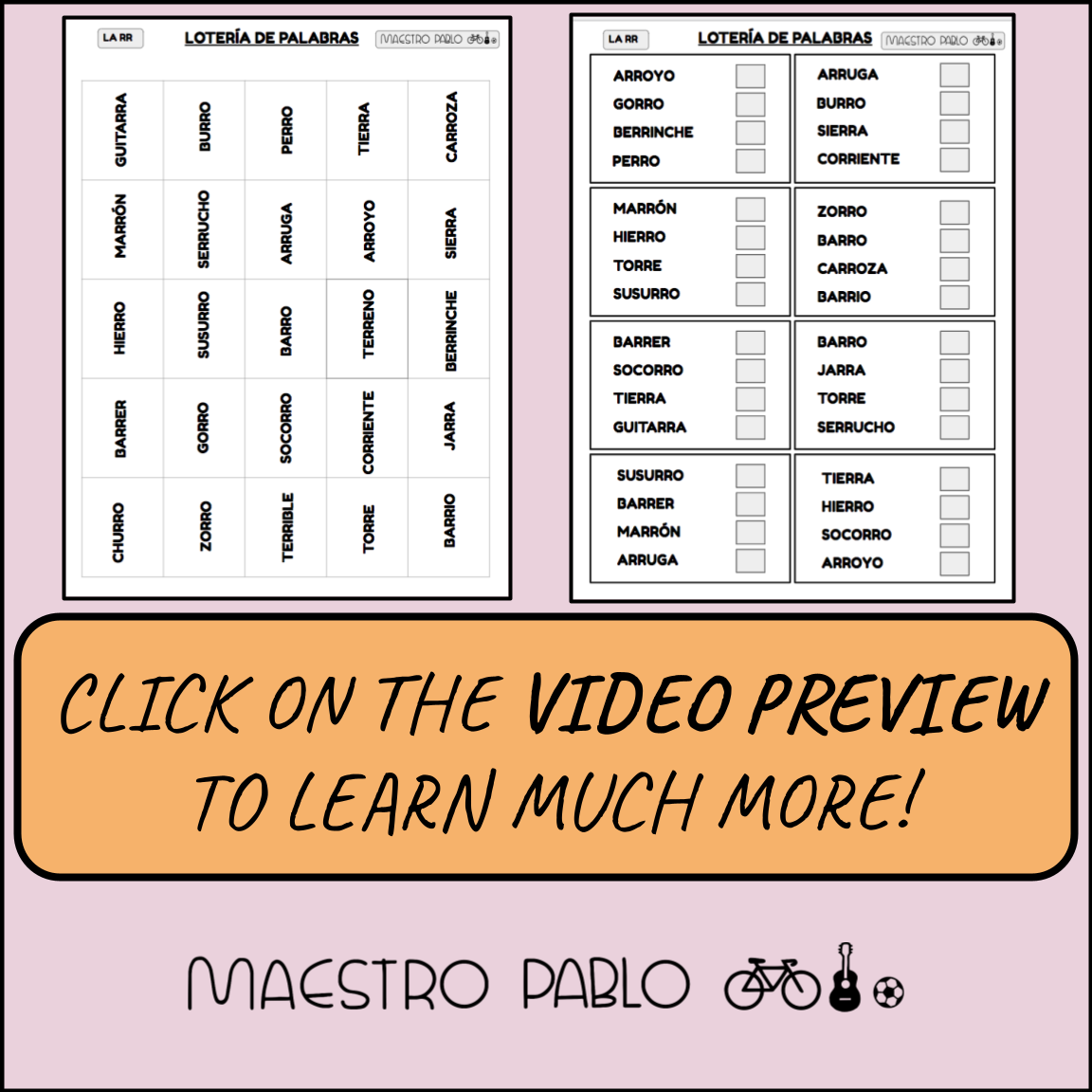 Lotería de palabras con RR | Printable Bingo game with Rolling R's ...