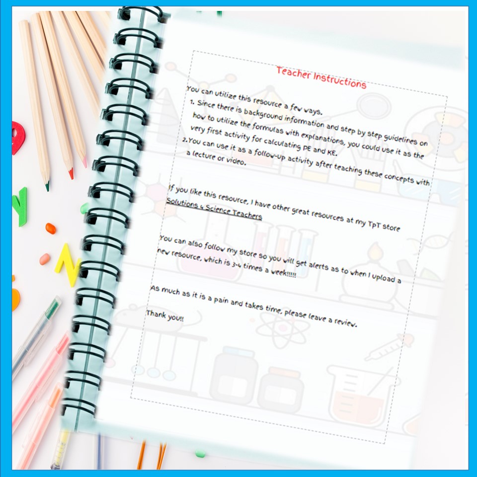 Potential and Kinetic Energy Calculation Worksheet | Made By Teachers