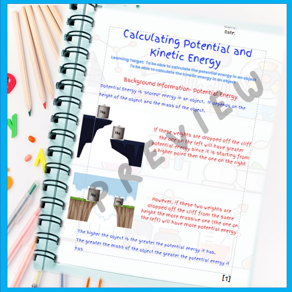 Potential and Kinetic Energy Calculation Worksheet | Made By Teachers
