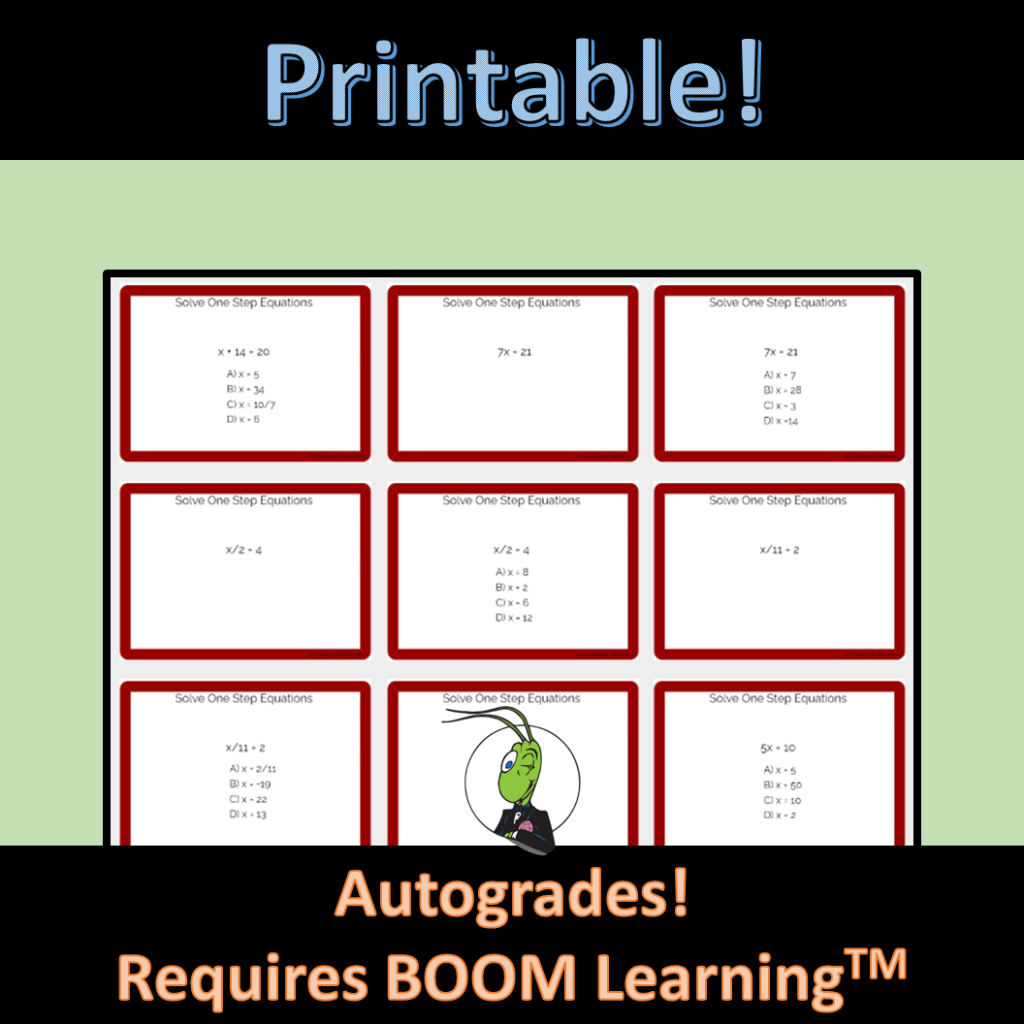 Solving One Step Equations Boom Digital Task Cards | Made By Teachers