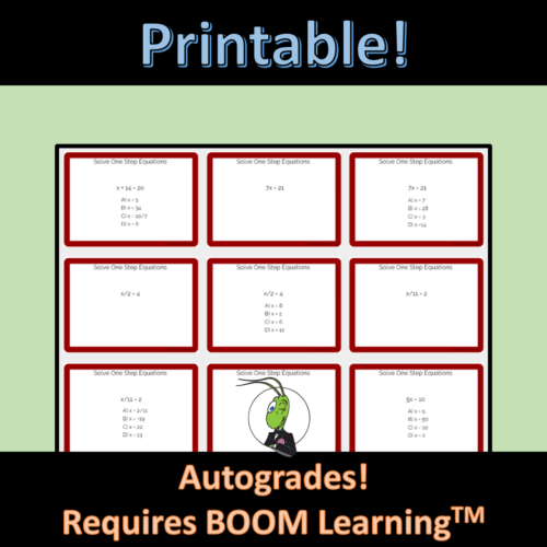 Solving One Step Equations Boom Digital Task Cards | Made By Teachers