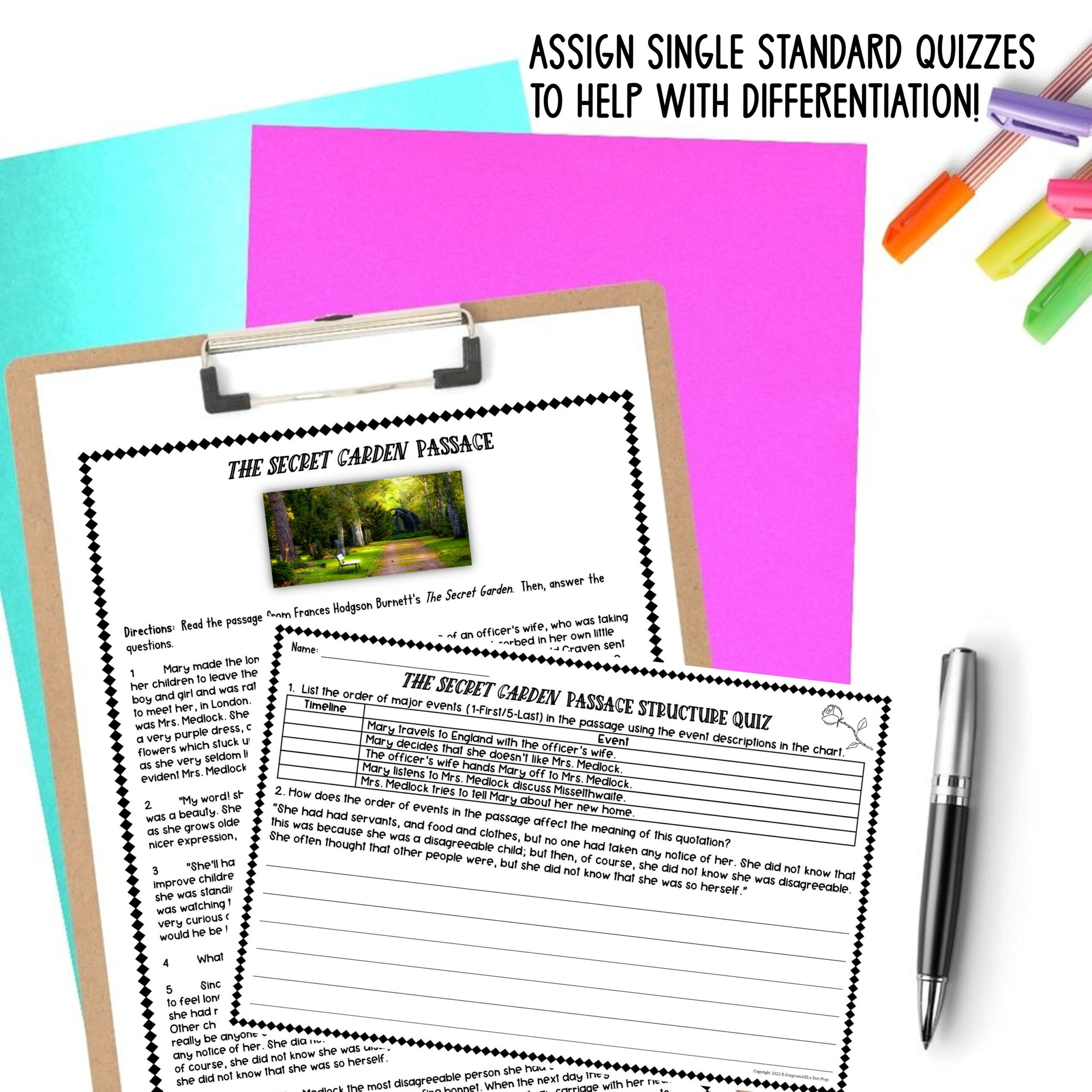 Reading Test Prep PRACTICE TEST Standardized Test The Secret Garden ...