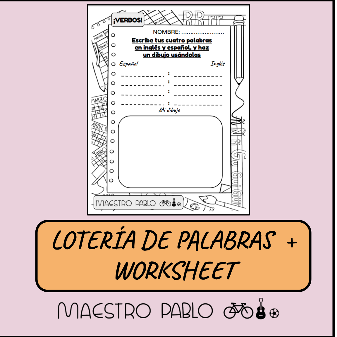 Lotería de palabras - Verbos | Printable Bingo words game plus ...