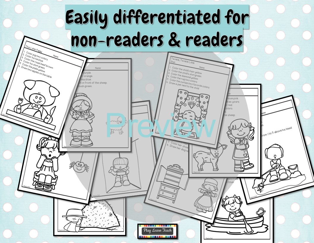 Following Directions Nursery Rhymes | Listening Reading Comprehension ...