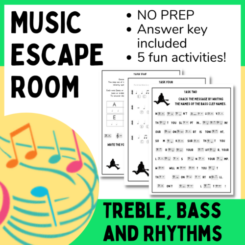 Music Escape Room Treble Bass and Rhythms | Made By Teachers