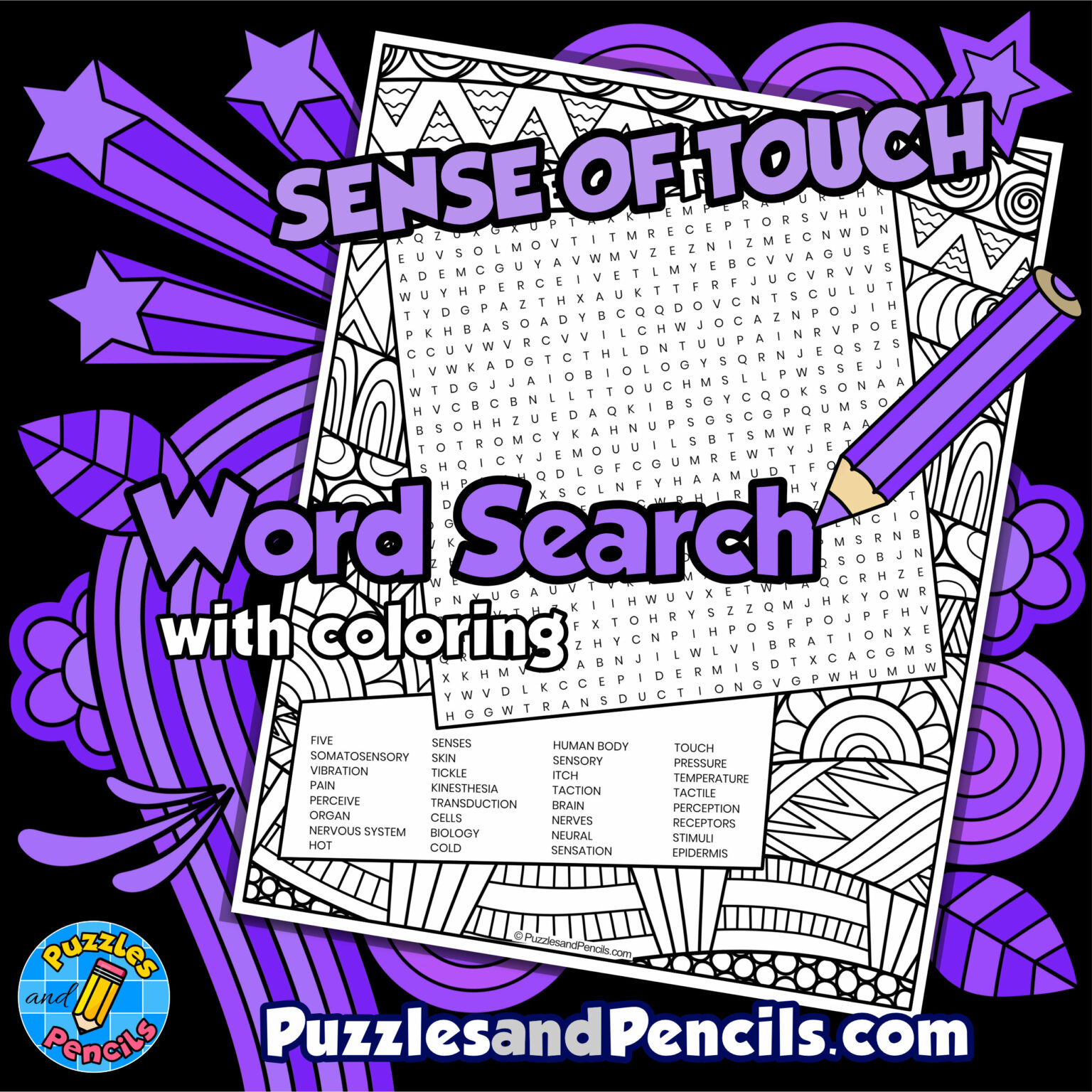 Sense of Touch Word Search Puzzle Activity Page | Five Senses ...