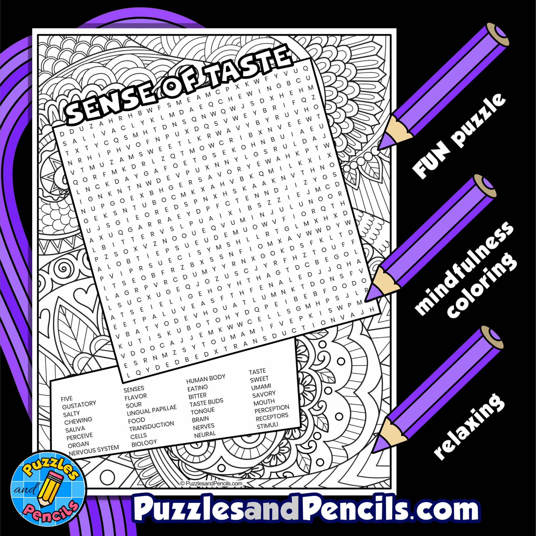 Sense of Taste Word Search Puzzle Activity Page | Five Senses ...