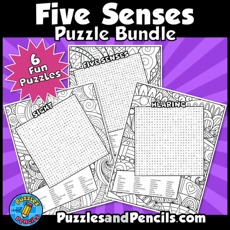Five Senses Word Search Puzzle Activity Page BUNDLE | 6 Wordsearch ...