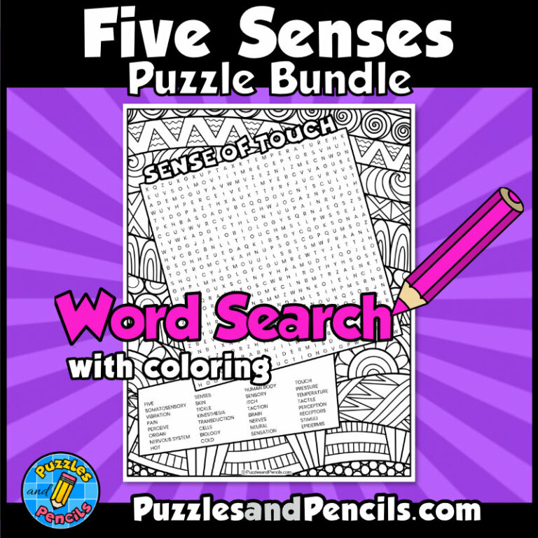 Five Senses Word Search Puzzle Activity Page BUNDLE | 6 Wordsearch ...