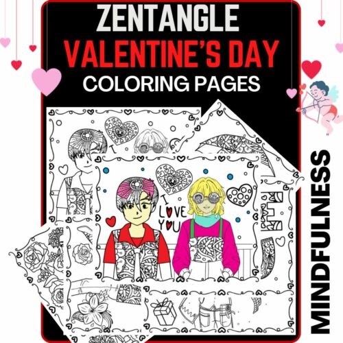 Valentine’s Day Zentangle Couple Coloring Sheets ,Mindfulness Stress ...