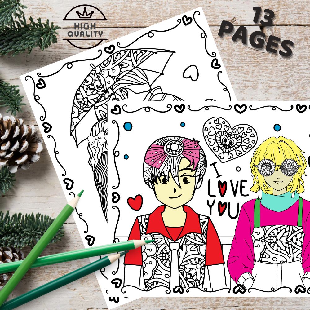 Valentine’s Day Zentangle Couple Coloring Sheets ,Mindfulness Stress ...