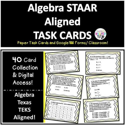 Algebra High School TX STAAR | 40 Card Collection | Task Cards ...