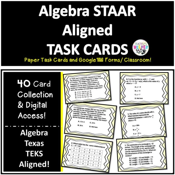 Algebra High School TX STAAR | 40 Card Collection | Task Cards ...