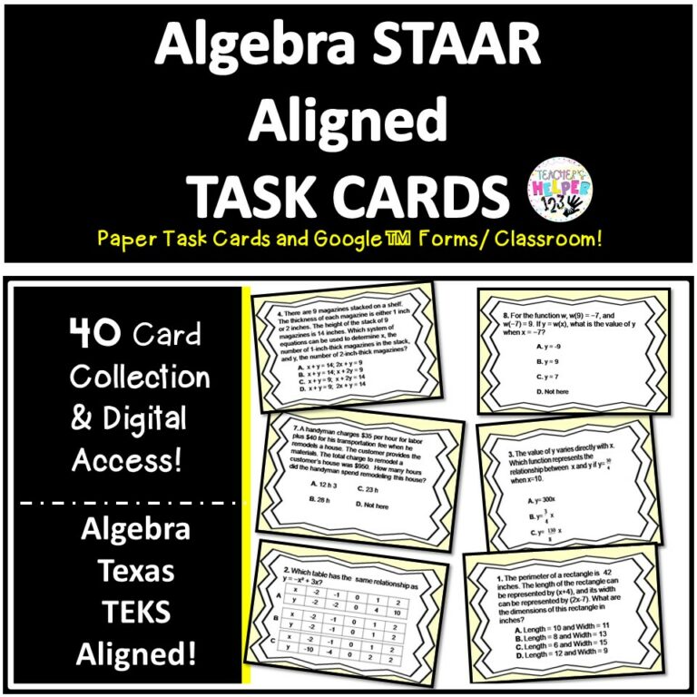 Algebra High School TX STAAR | 40 Card Collection | Task Cards ...