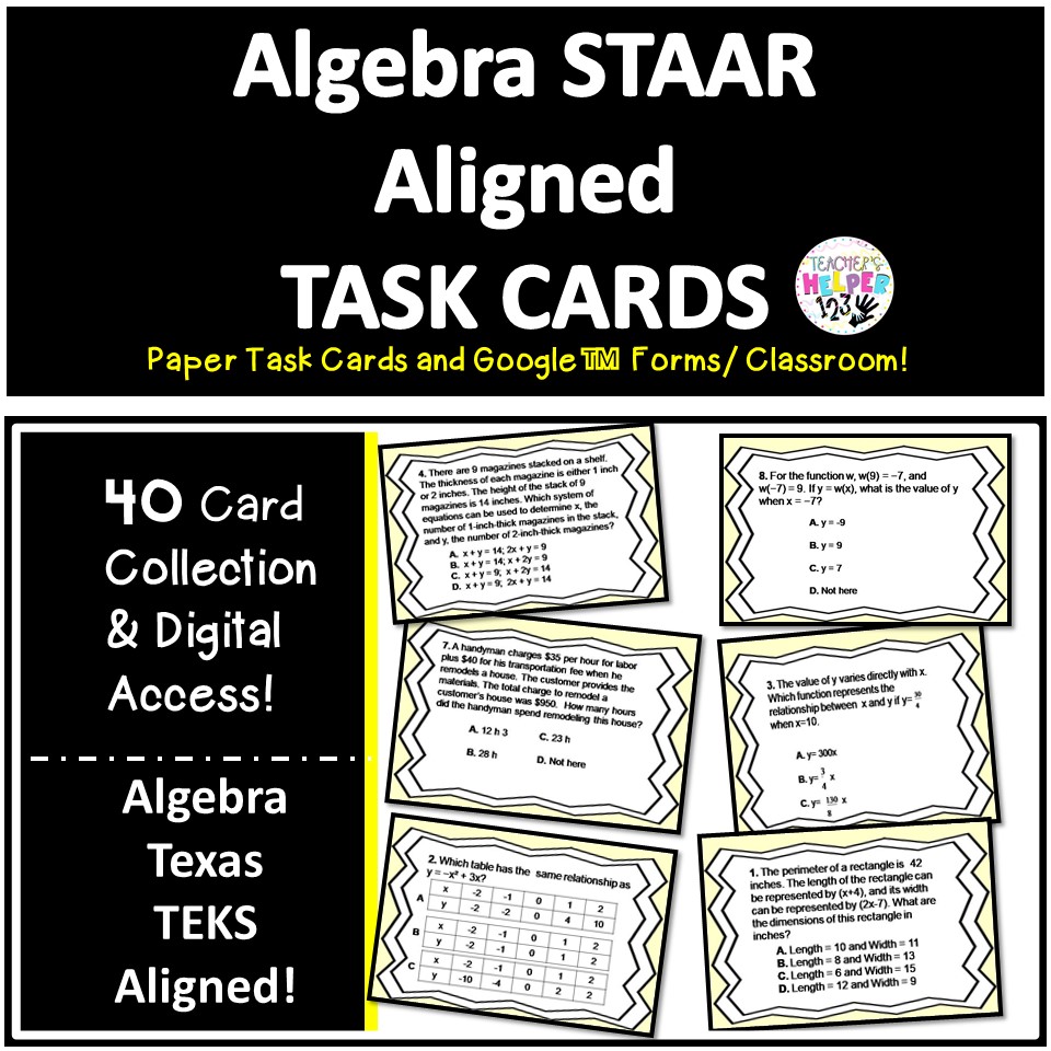 Algebra High School TX STAAR | 40 Card Collection | Task Cards ...