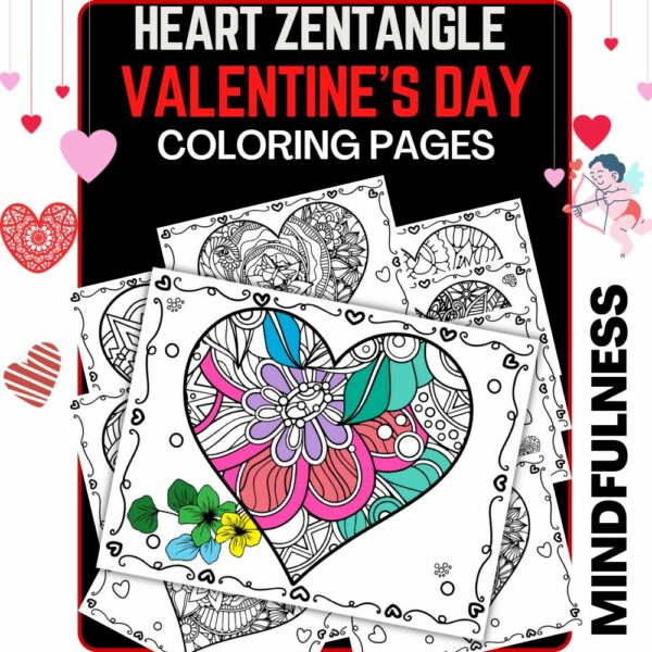 Heart Zentangle February Mindfulness coloring pages stress relief ...