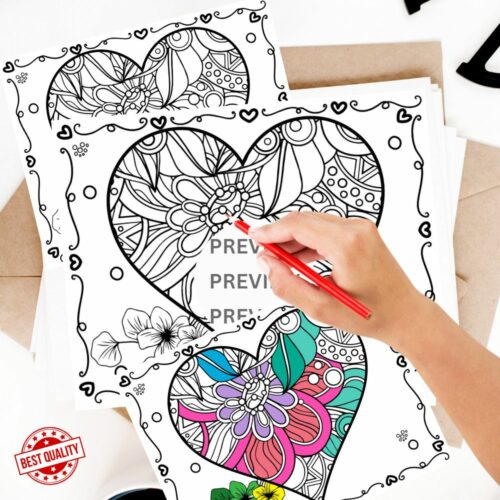 Heart Zentangle February Mindfulness coloring pages stress relief ...