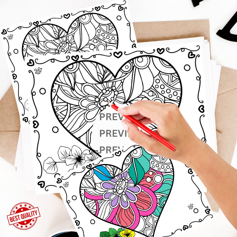 Heart Zentangle February Mindfulness coloring pages stress relief ...