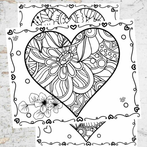 Heart Zentangle February Mindfulness coloring pages stress relief ...