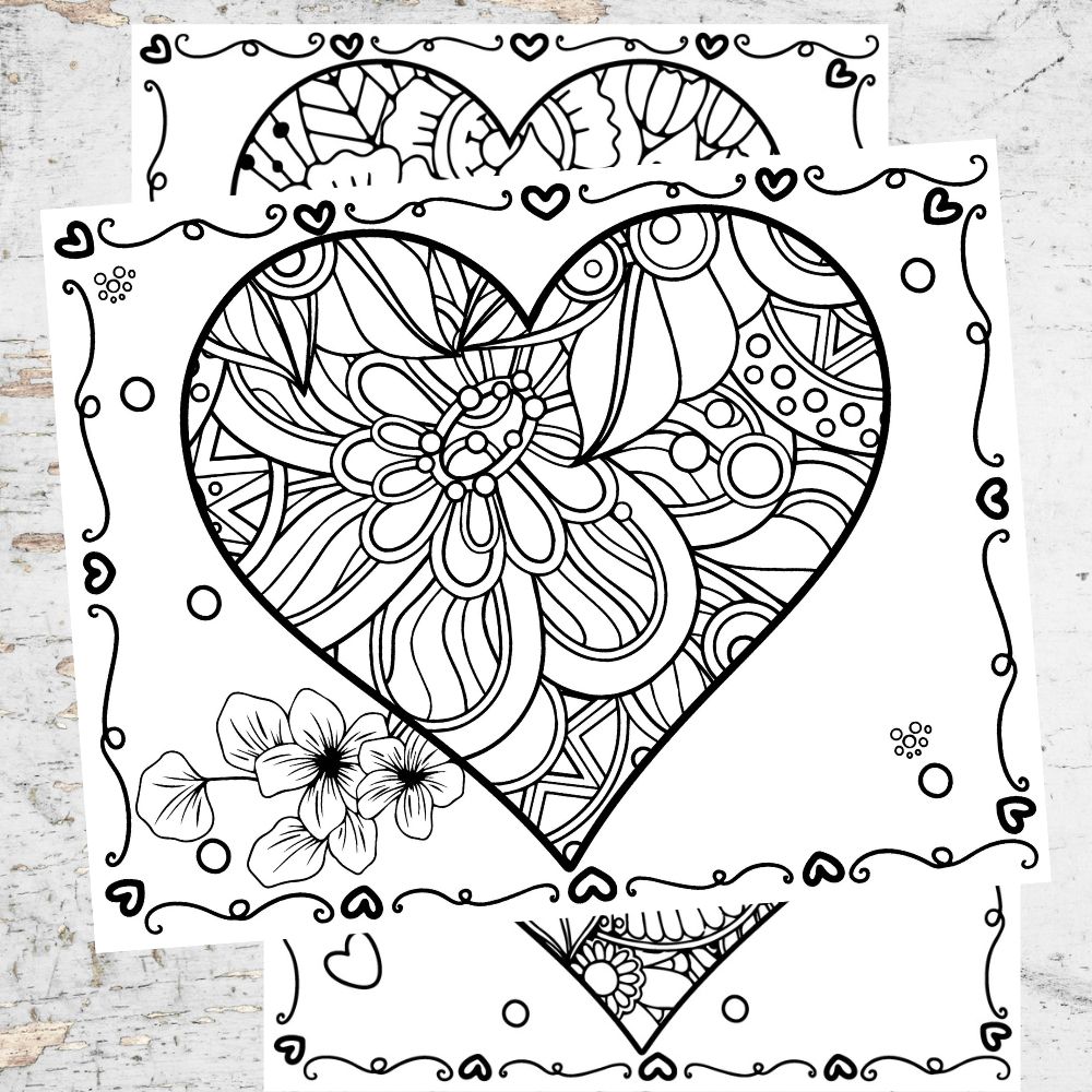 Heart Zentangle February Mindfulness coloring pages stress relief ...
