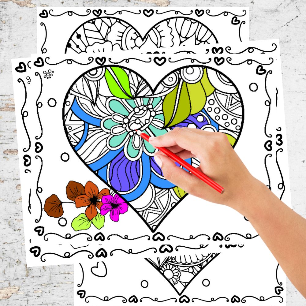 Heart Zentangle February Mindfulness coloring pages stress relief ...