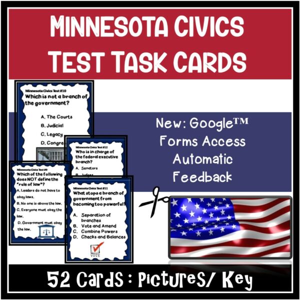 Minnesota Civics Test | 9th Grade High School Exam | 52 Task Cards ...